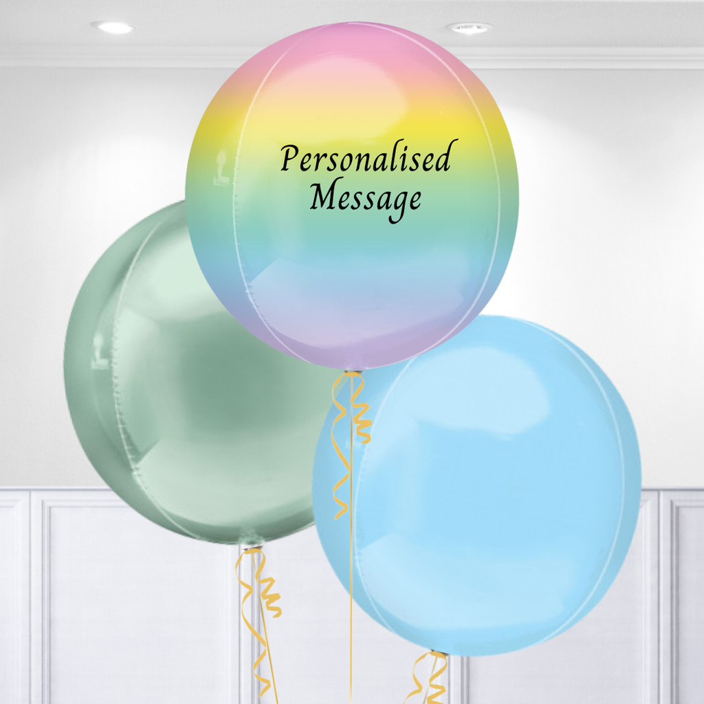 Personalised Pastel Chrome Inflated Orb Balloon Trio – Joballoons.ie
